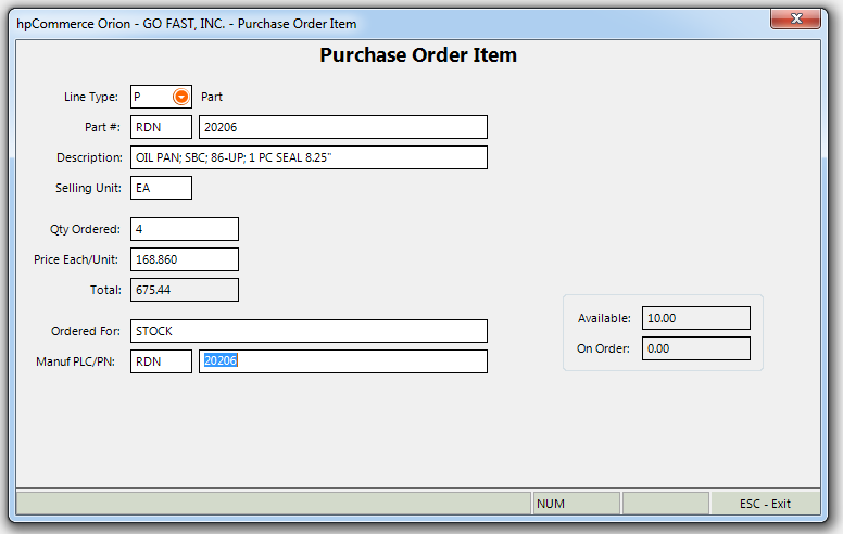 A - Purchase Order Entry